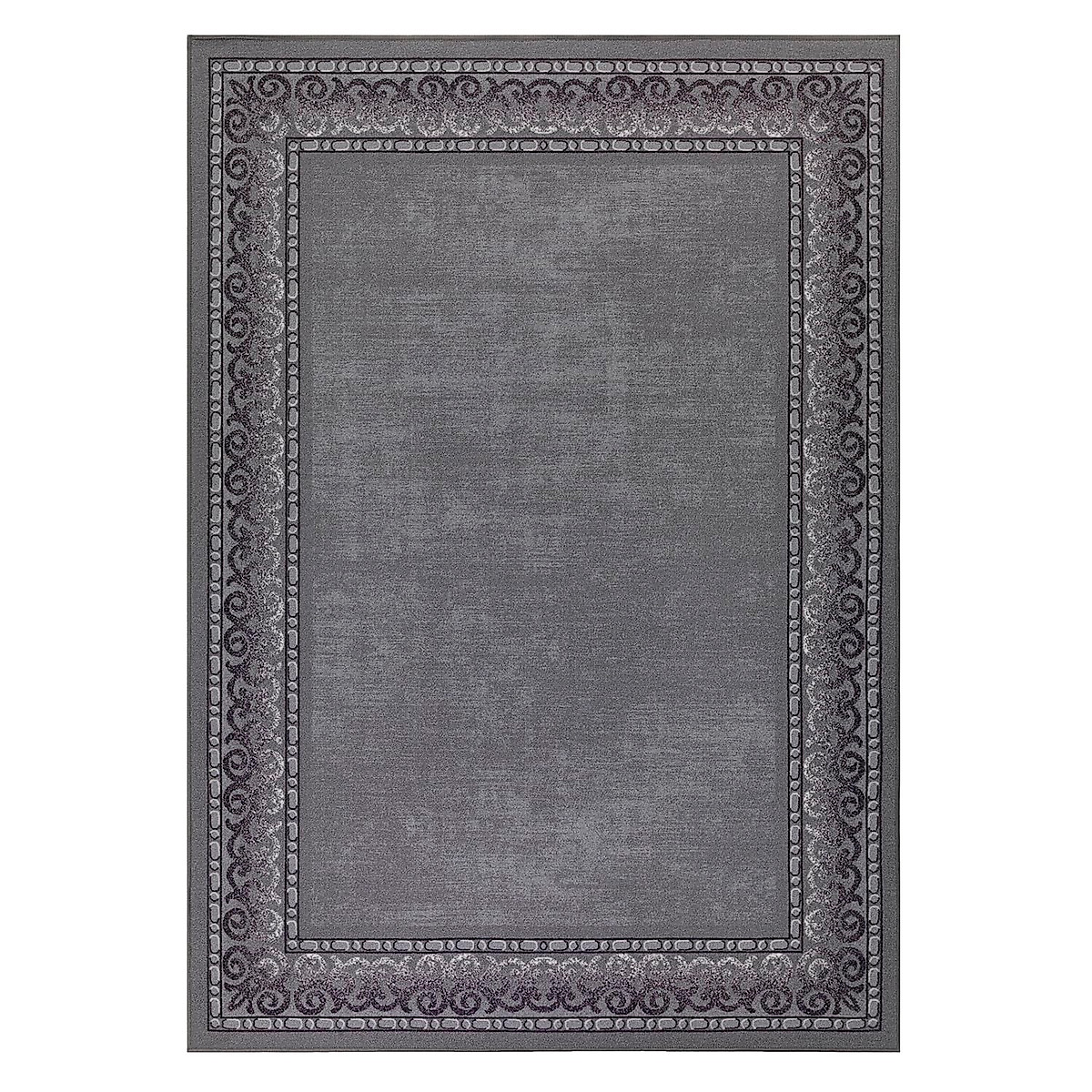 Antep Rugs Alfombras Bordered Modern 5x7 Non-Slip (Non-Skid) Low Pile Rubber Backing Indoor Area Rug (Gray, 5' x 7')
