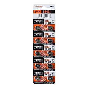 Maxell Batteries LR43 (186, AG12) Alkaline Button Size Battery, On Tear Strip (Pack of 10)