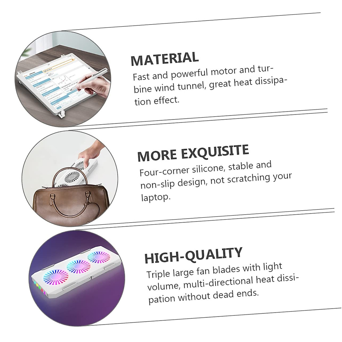 Mikikit Cooling Base Laptop Stand Holder Laptop Ventilated Support Computer Mount USB Laptop Cooler Led Laptop Stand Cooler Laptop Led Stand Laptop Cooler Stand White Cooling Pad Air Abs