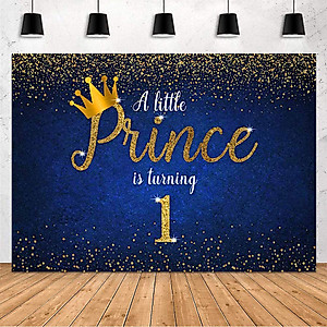 MOHOFOND Prince Boy 1st Birthday Decoration Backdrop Gold Crown Glitter Star A Little Prince is Turning 1 Blue Photography Background Banner of Cake Table Studio Photo Props 7x5ft