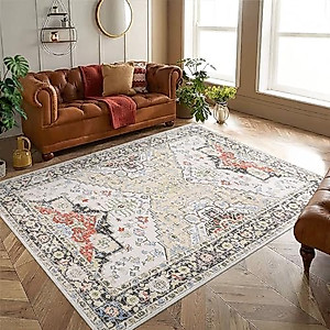 GarveeHome 9x12 Washable Rug Boho Rugs for Living Room Indoor Soft Large Area Rug Low Pile Non-Shedding Accent Rug Non Slip Vintage Rug Traditional Foldable Throw Carpet for Bedroom Home Office Beige