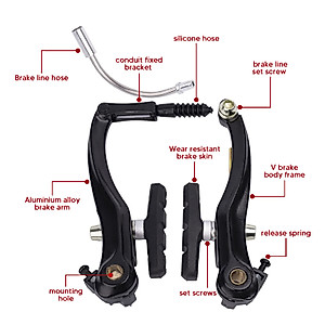 1 Pair Bike brake, Aluminum Alloy Black Bike V Brake Set, Front Brake Rear Brake Universal Mountain Bike Replacement for Most Bicycle,Road Bike Brakes Cables