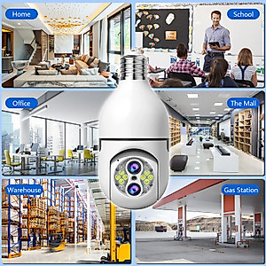Light Bulb Security Camera, Upgrade 10X Digital Zoom Light Bulb Camera, WiFi Dual Lens Indoor Outdoor Light Socket Security Camera with APP/Color Night Vision/Motion Tracking/Two-Way Audio