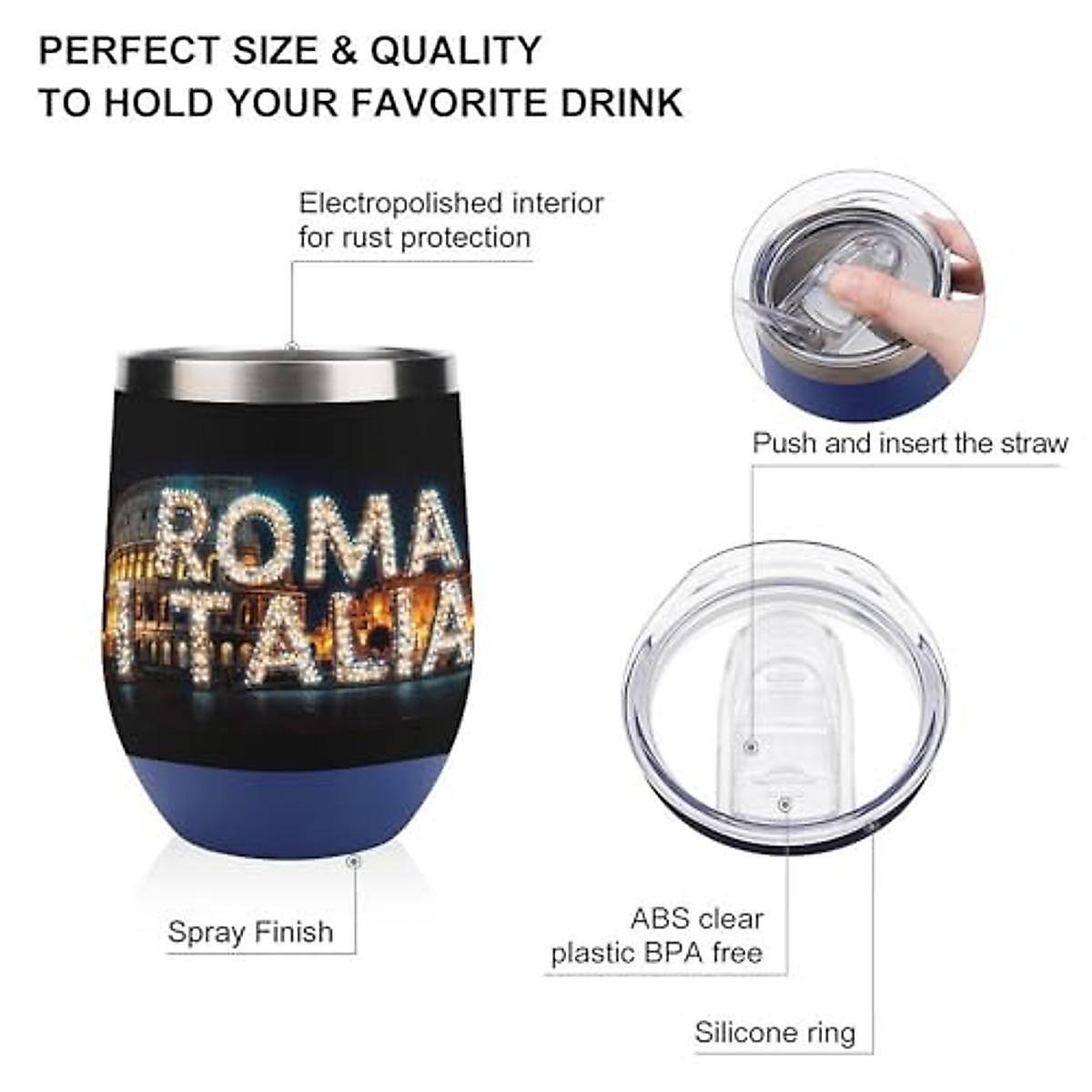 Roma Italia Funny Wine Tumbler 12 Oz Stainless Steel Insulated Mug Double Wall Water Cup with Lid