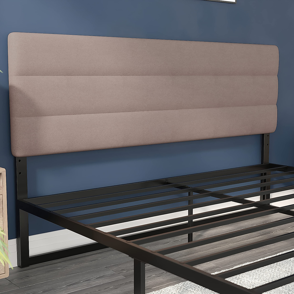 Flash Furniture Paxton Upholstered Headboard - Channel Stitched Taupe Fabric Upholstery - King - Adjustable Height from 44.5" to 57.25" From Floor