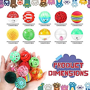 Deekin 60 Pack Cat Toys Plastic Noisy Cat Toy Balls with Bell Kitten Chase Pounce Rattle Toy Assortments Including Rainbow Foam Ball, Furry Pompom Ball, Sisal Ball for Cats (Assorted Style)