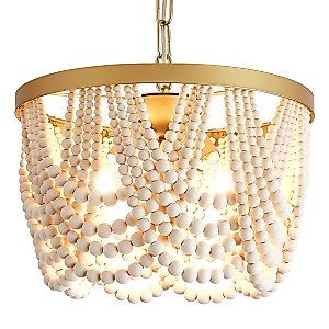 MZMHD Boho Wood Beaded Semi Flush Mount Ceiling Light Fixture,3-Light Gold Metal Mini Chandeliers,Bohemia Small Chandelier for Bedroom,Nursery Room,Entryway,Hallway,Passway,Dining Room