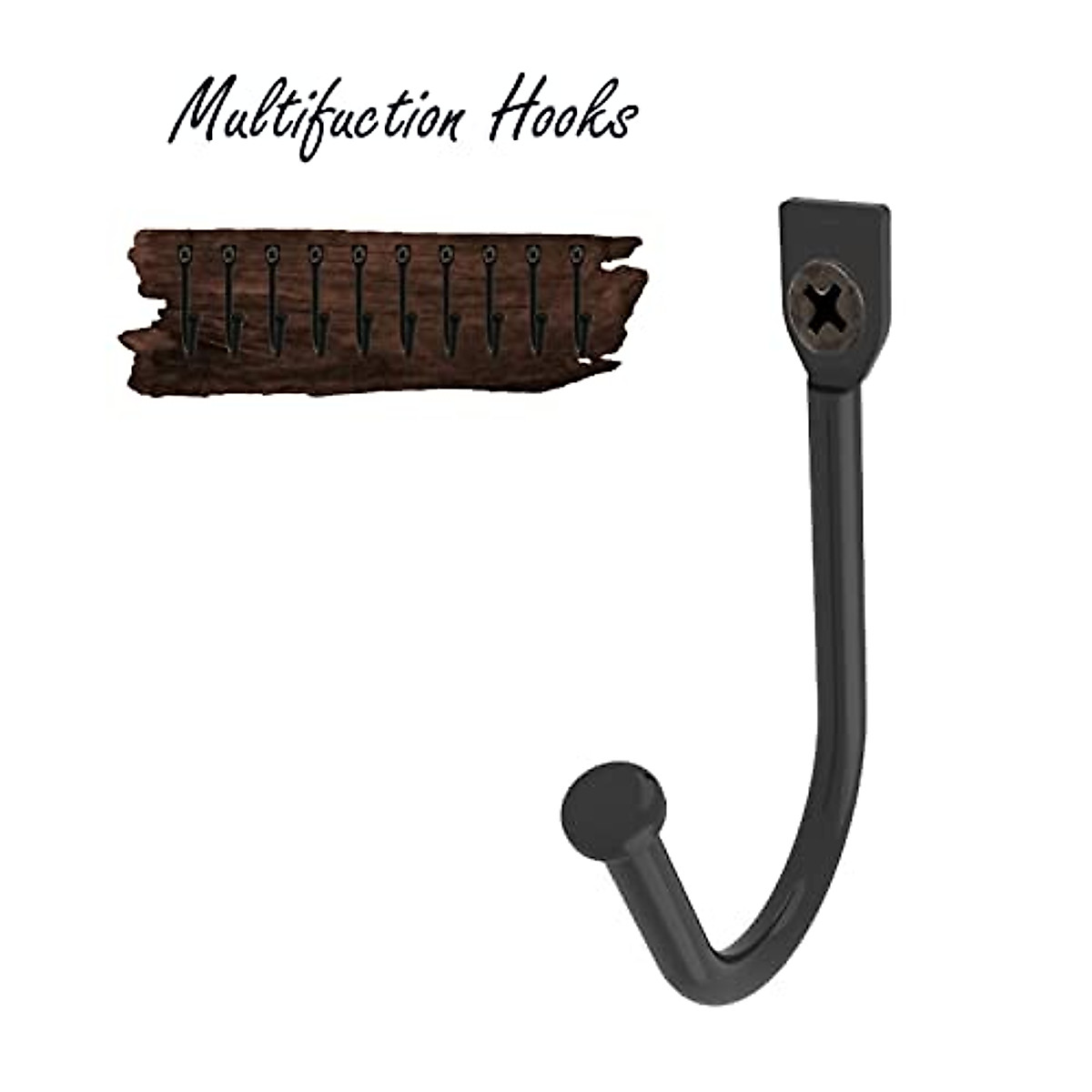 Aufuga Decorative Wall Hook Robe Small Hanger Iron Hooks Single Rustic Hooks Hanging Hat Key Holder Wooden for Coat, Bag (20 pcs Black+10 Golden+10 Bronze)