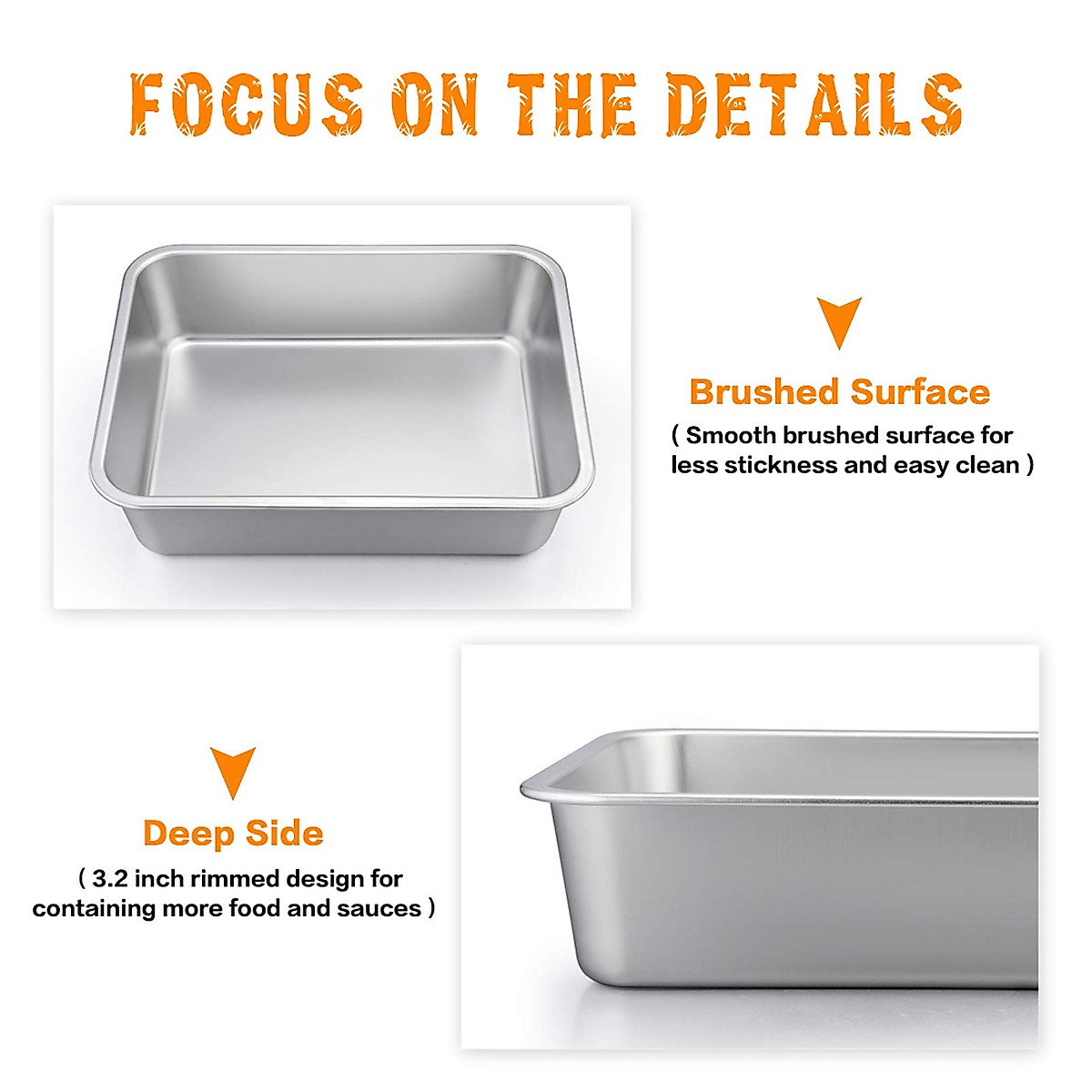 P&P CHEF Lasagna Pan, Rectangular Cake Pan Roaster Pasta Baking Cookie Sheet Pan Stainless Steel, 12.7”x10”x3.2”, Heavy Duty & Durable, Oven & Dishwasher Safe