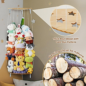 Stalishare Kids Stuffed Animal Storage, Wood Floating Corner Wall Mounted Shelves for Kids Room, Adjustable Length Corner Wall Shelf Toy Organizer Kids Furniture for Bedroom