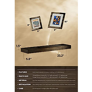 LYNNC Floating Shelves, 2 Rustic Wood Shelves + 3 Photo Frames, Wall Shelves for Bedroom, Living Room, Bathroom, Kitchen, Cocoa Brown