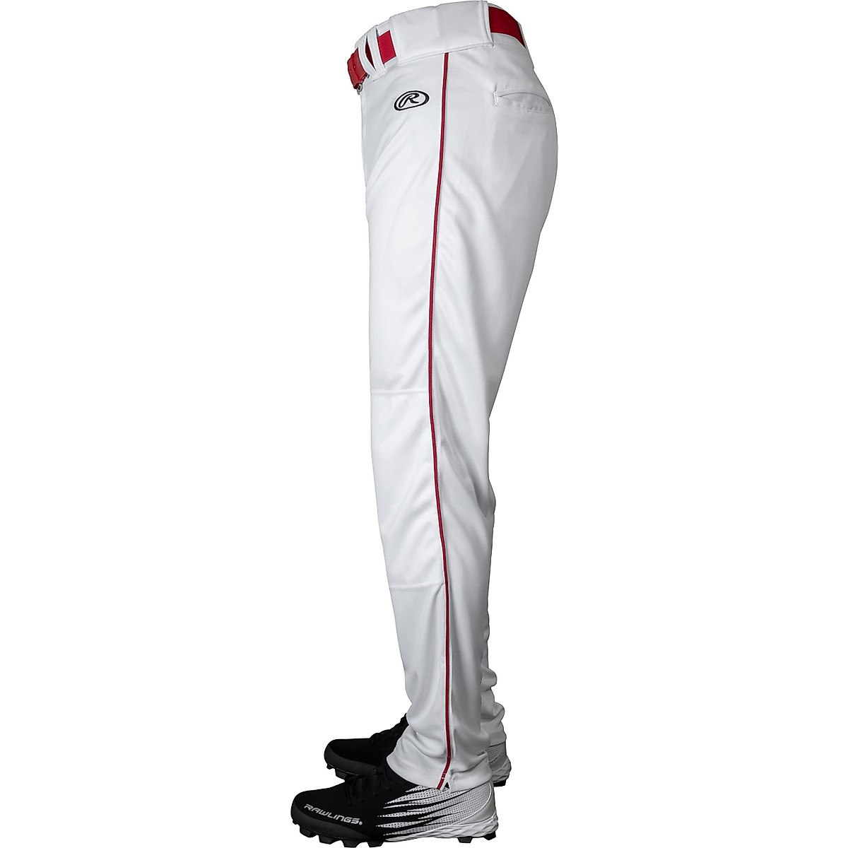 Rawlings | LAUNCH SERIES Full Length Baseball Pants | Adult Small | White/Red