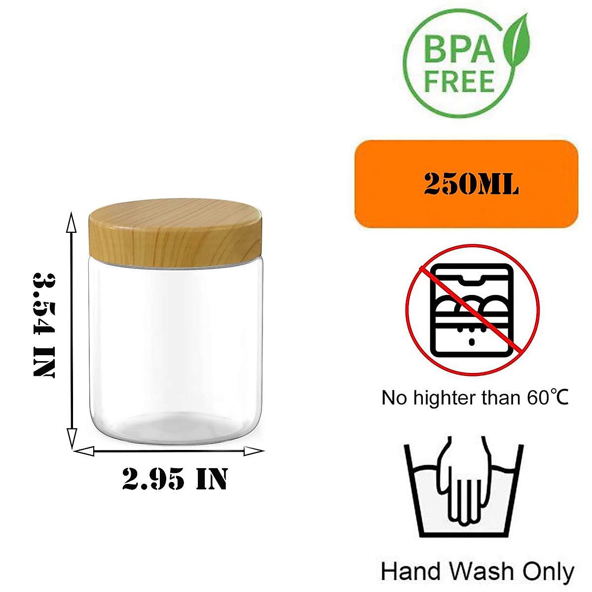 6 Pack 8 Oz Clear Plastic Jars Refillable Kitchen Storage Containers for Dry Food, Coffee, Nuts and More.