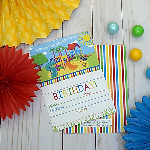 Party in the Park Playground Birthday Party Invitations, 20 5x7 Fill In Cards with Twenty White Envelopes by AmandaCreation