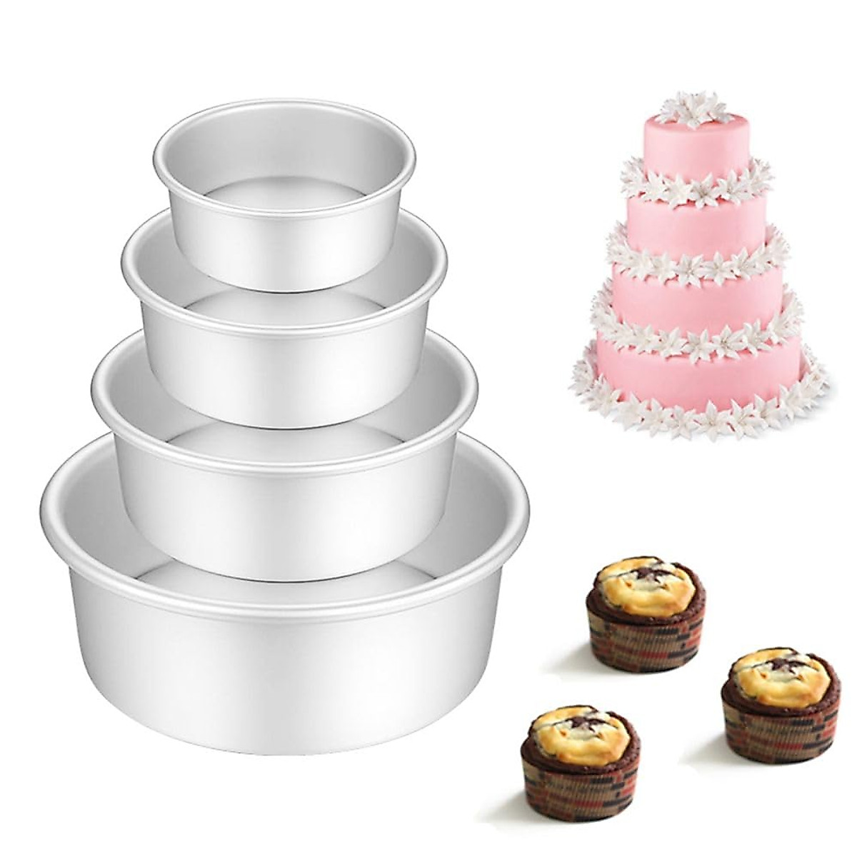 4/6/7/8/9/10/12 inch Round Cake Pans Aluminum Alloy Deep Cake Baking Pan Oven Baking Pans Cake Tin for Baking Layer Wedding Birthday Cake(4inch)