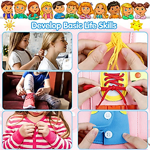 GIFTINBOX Toddler Busy Board, Montessori Sensory Activity Board for Toddlers, Learn to Dress Toy, Montessori Toys for 3 4 5 Year Old, Learning Toy for Airplane or Car Travel - Yellow