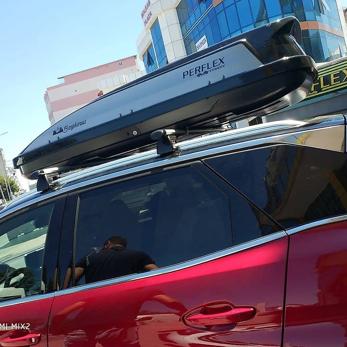 Perflex Bosphorus Rooftop Cargo Box Carrier Large 17 Cubic Feet Car Top Mount Travel Luggage Storage, Dual Side Opening, 130 Lbs Weight Capacity, Extra Keys, Straps (Black)