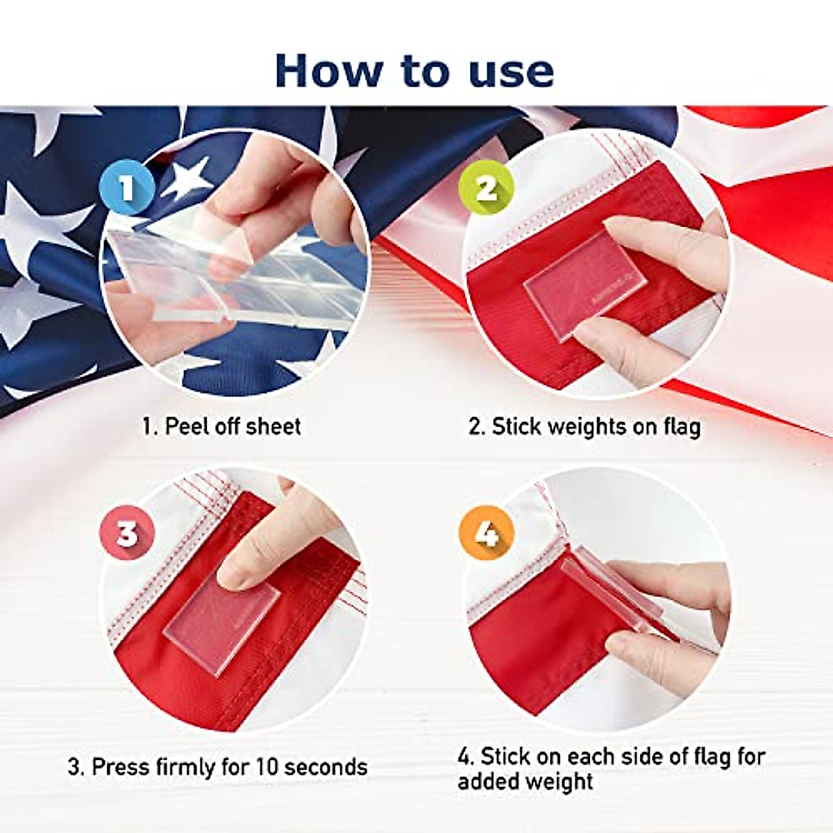 ADHERE-O Flag Weights for Bottom of Flag - Adhesive Flag Weights for Large Flags to Keep From Tangling & Blowing - Weather Resistant Adhesive Curtain Weights - Transparent Flag Weights for Windy Days