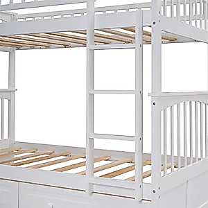 Harper & Bright Designs Bunk Beds Twin Over Twin, Twin Bunk Bed with Sotrage Drawers , Wooden Bunk Bed with Safety Rail Ladder,Can be Convertible to 2 Beds,White