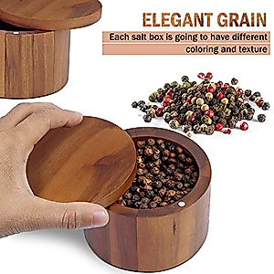 Acacia Salt Cellar, Wood Salt Box 4x2.75 Inches & Spice Box With Swivel Cover, Salt Keeper, Wood Jar For Kitchen, Perfect For Keeping Table Salt, Gourmet Salts, Herbs or Favorite Seasonings