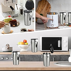 malmo 60oz/1.8L Food Containers 3-Piece, Airtight with Lid, Cups and Date Tracker Containers Set for Tea Coffee Beans Sugar Flour, Stainless Steel Kitchen Pantry Storage Counter, Silver