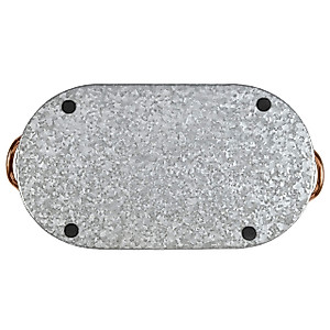 KINDWER Oval Galvanized Tray with Copper Handles, Gray, 25x12x5, (A070)