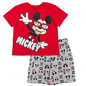 Disney Mickey Mouse Infant Baby Boys T-Shirts and French Terry Shorts Red/Grey 18 Months
