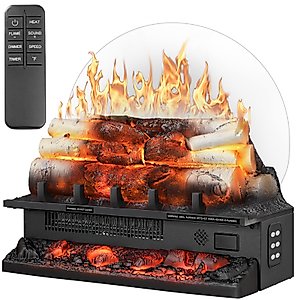 Xbeauty 20" Electric Fireplace Logs Heater,750W/1500WInsert Heater,Simulated Nature Sounds,5 Flame Brightness&Speed/Remote Control/Timer,with Flame Projection Board,for Home and Office Decor