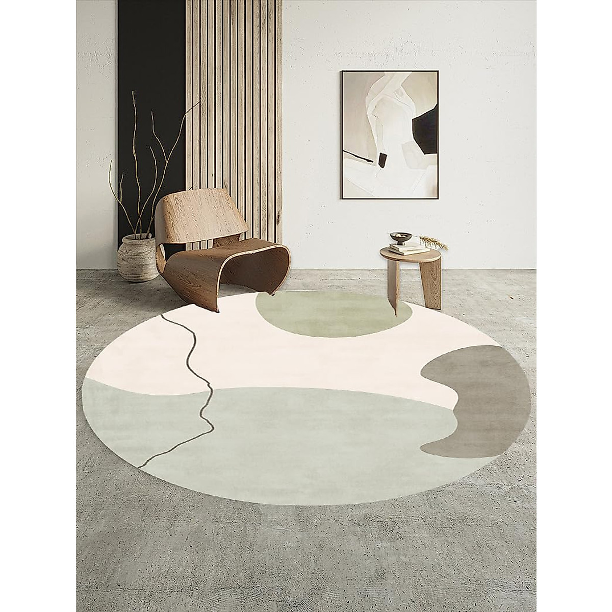 Puyosvr Modern Abstract Teal Round Rug 4ft Fluffy and Comfortable Faux Wool Rug Nordic Light Luxury Style Circle Carpet for Office Dining Room Nursery Kids Classroom