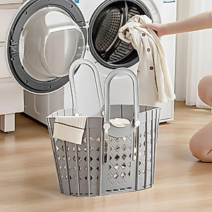 PATWING 2-Pack Collapsible Laundry Baskets, 41L Space Saving Foldable Laundry Basket, Large Plastic Laundry Basket, Collapsible Hamper with Handles for Home, Kids Room, Dorm (Triangle -Grey 2 pack)