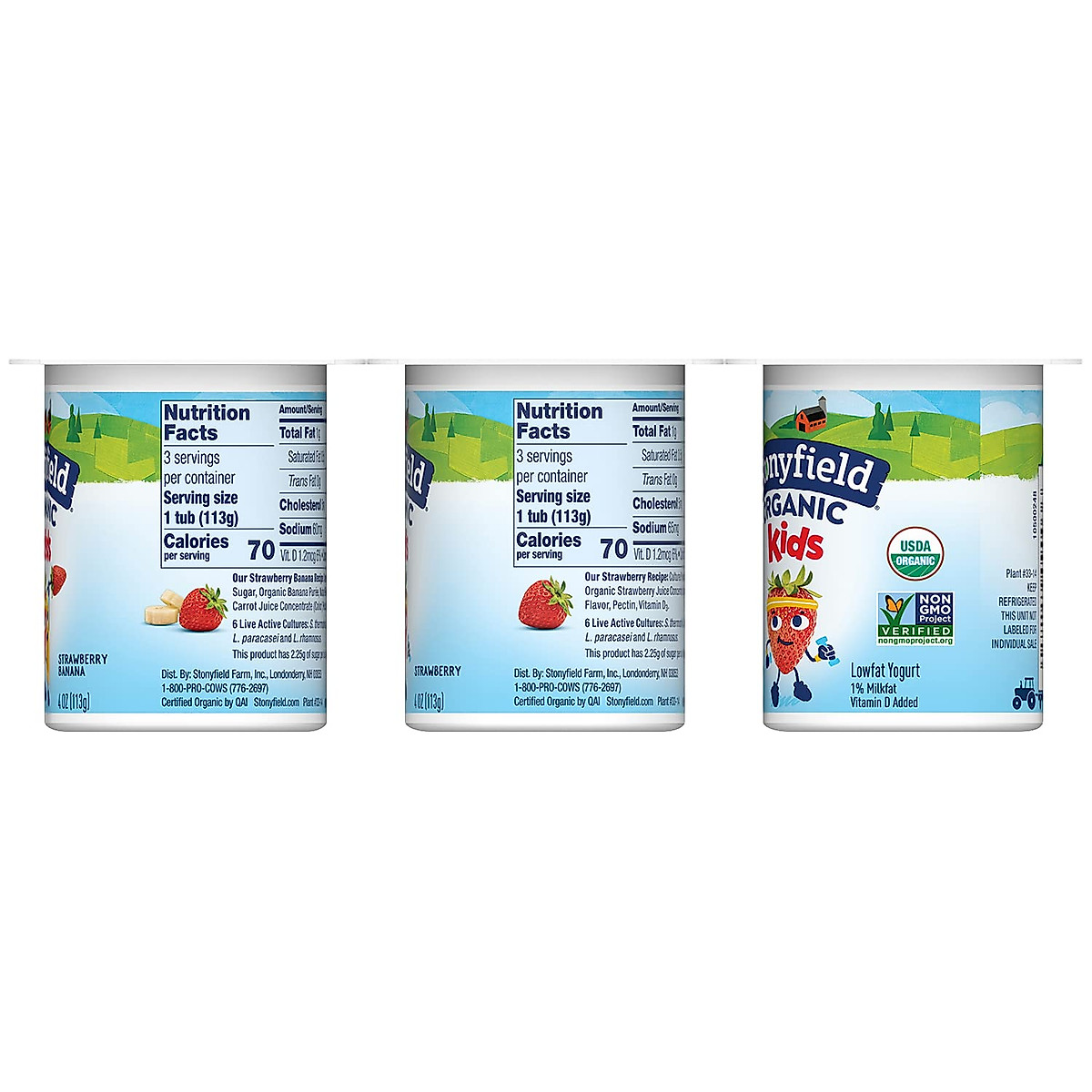 Stonyfield Organic Kids Strawberry & Strawberry Banana Lowfat Yogurt Cups Variety Pack, 4 oz. Each, 6 Ct