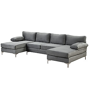 Casa Andrea Milano Modern Large Velvet Fabric U-Shape Sectional Sofa, Double Extra Wide Chaise Lounge Couch