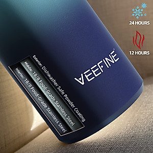 VEEFINE Insulated Water Bottle Dishwasher Safe Metal Water Bottle BPA-Free Stainless Steel Water Bottles 20/32/40oz Reusable Thermos for Hiking Camping and School