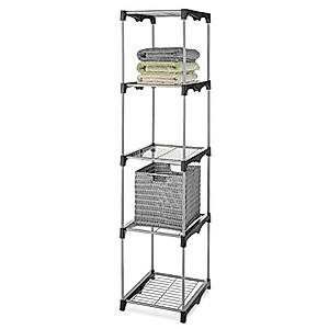 Whitmor 5 Tier Shelf Tower - Closet Storage Organizer,Silver