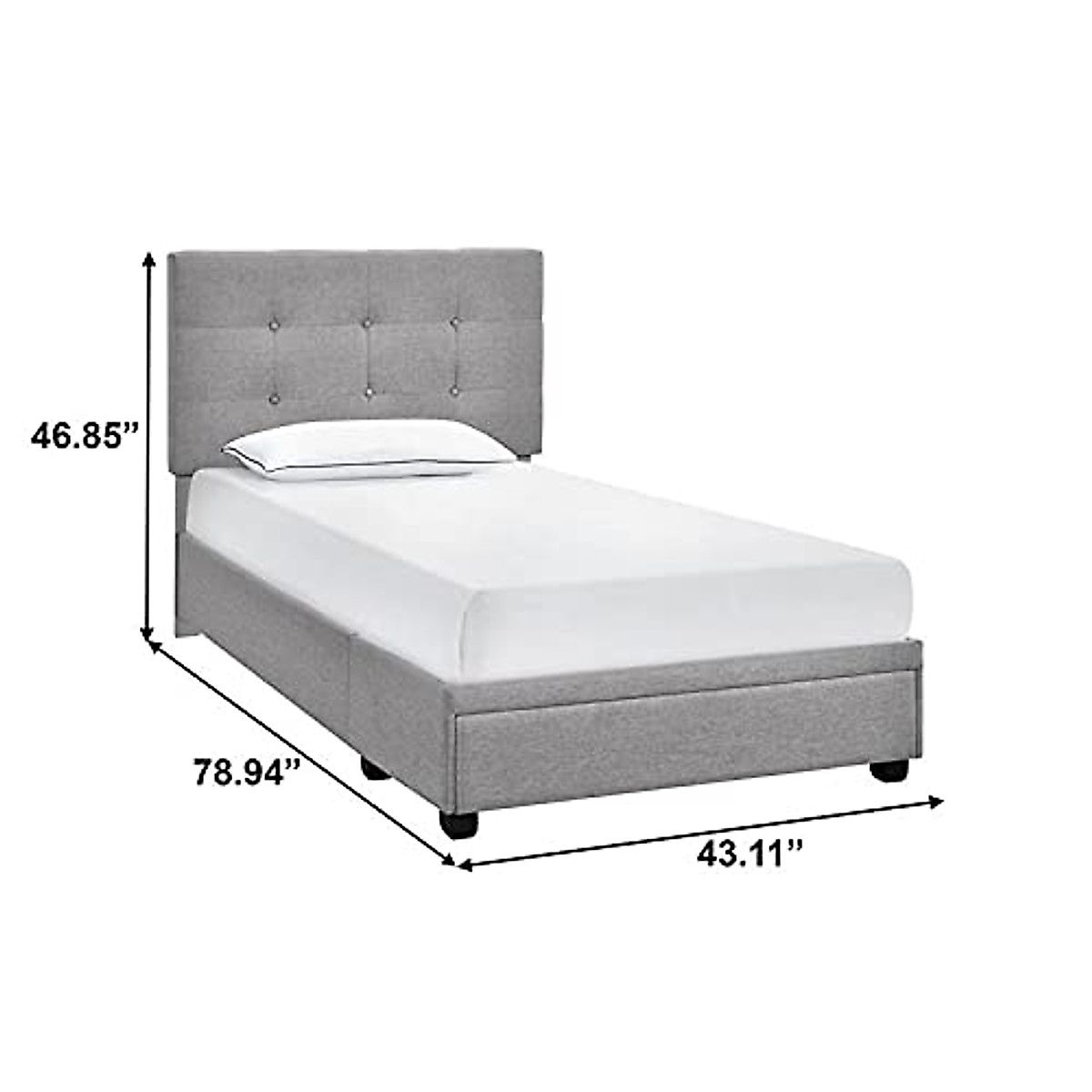 HomeFare Twin Storage Bed in Glacier Gray Fabric