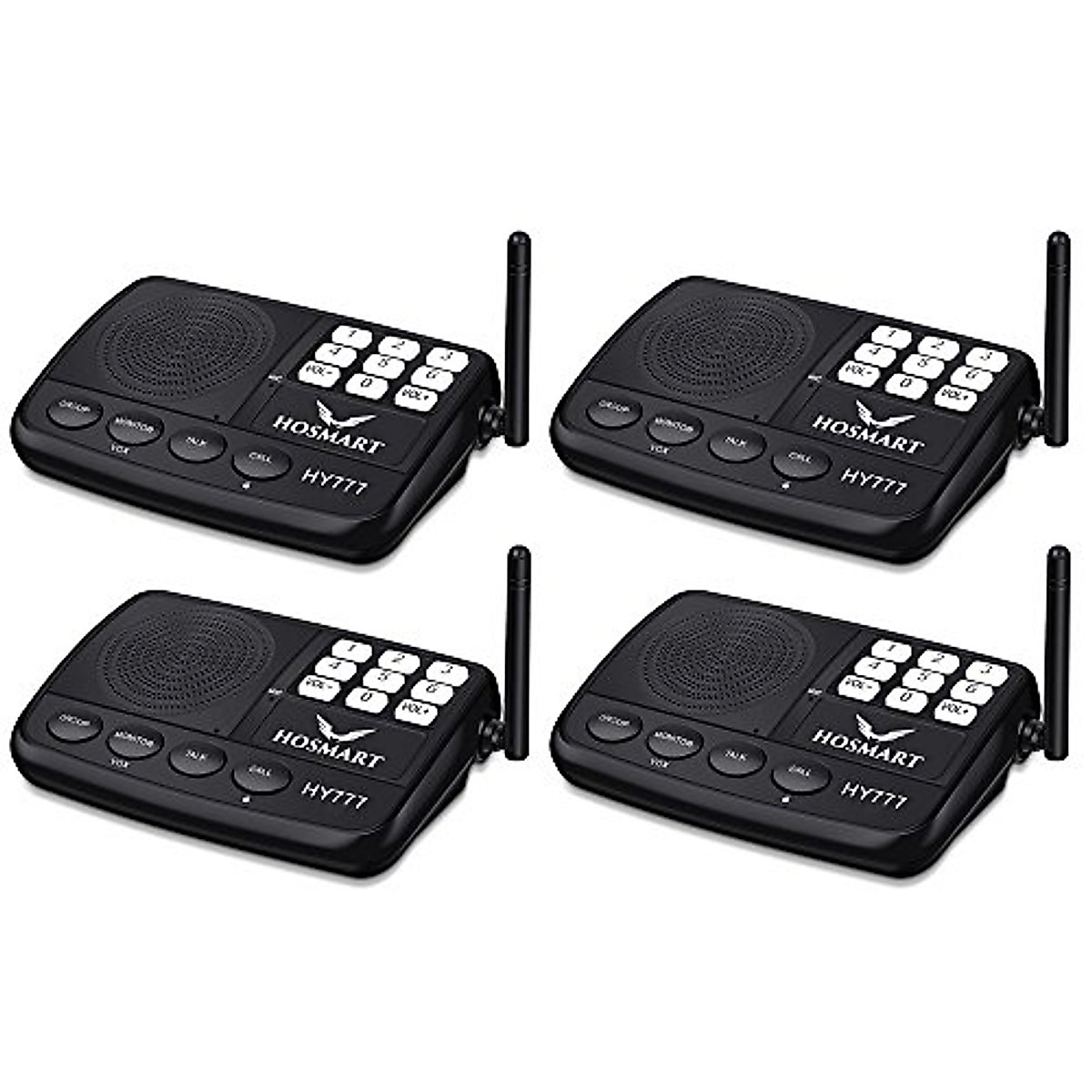 Wireless Intercom System Hosmart 1/2 Mile Long Range 7-Channel Security Wireless Intercom System for Home or Office (New Version) [4 Stations Black]