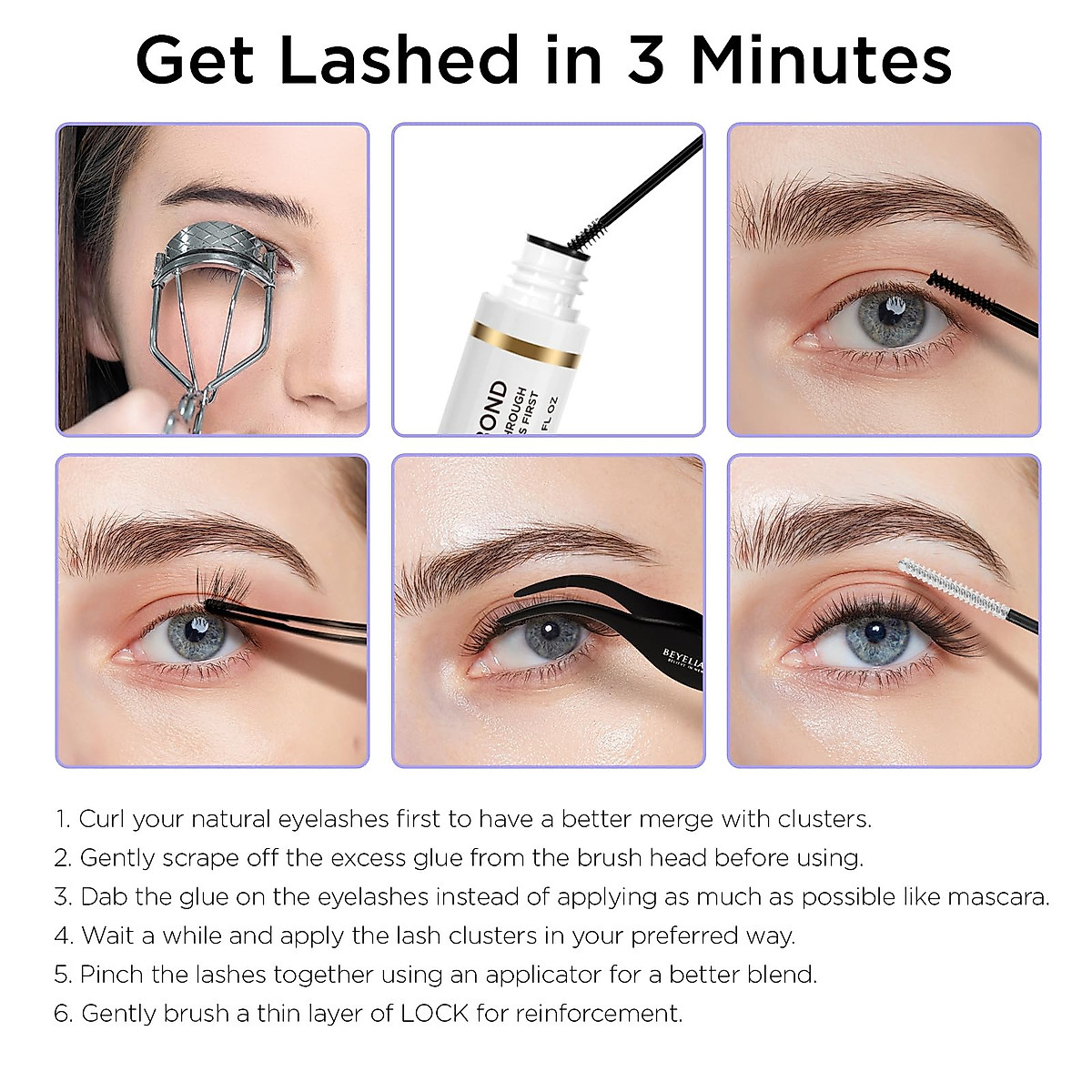 BEYELIAN Lash Bond and Seal, Cluster Lash Glue for Individual Cluster Lashes DIY Eyelash Extensions Latex Free Aftercare Sealant with Mascara Wand Super Strong Hold 72 Hours