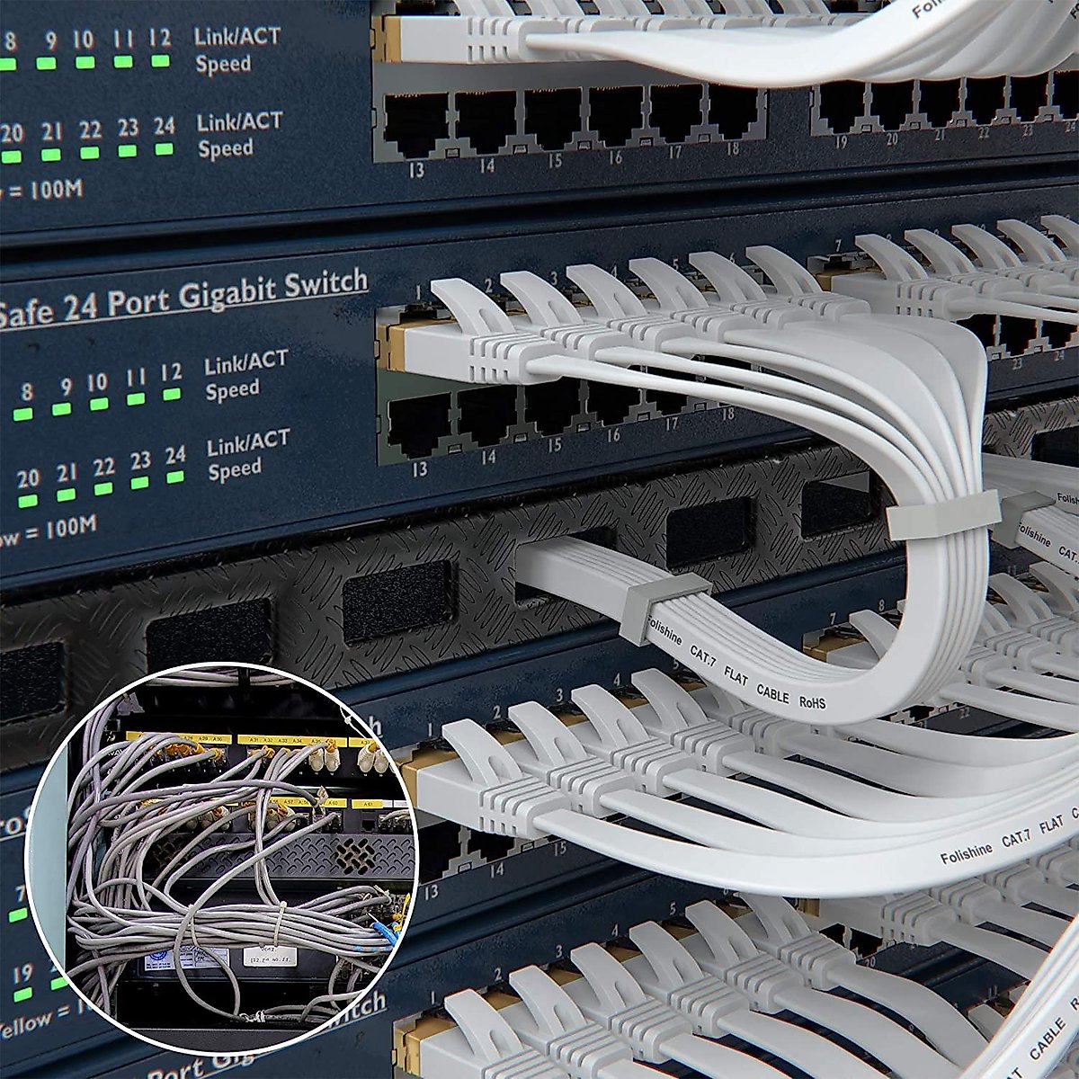 Cat 7 Ethernet Cable 30 ft, High Speed Internet Network Cable with Gold Plated RJ45 Connector, Shielded Flat Patch Cord LAN Wire for Modem, Switch, faster than Cat5e/Cat5/Cat6/Cat6e- 30 feet
