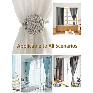 Magnetic Tiebacks for Curtains, 2 Pack Sparkling Crystal Flower Curtain Tiebacks Curtain Buckle Clips with High-Elastic Spring Wire for Home Office Decoration (White)