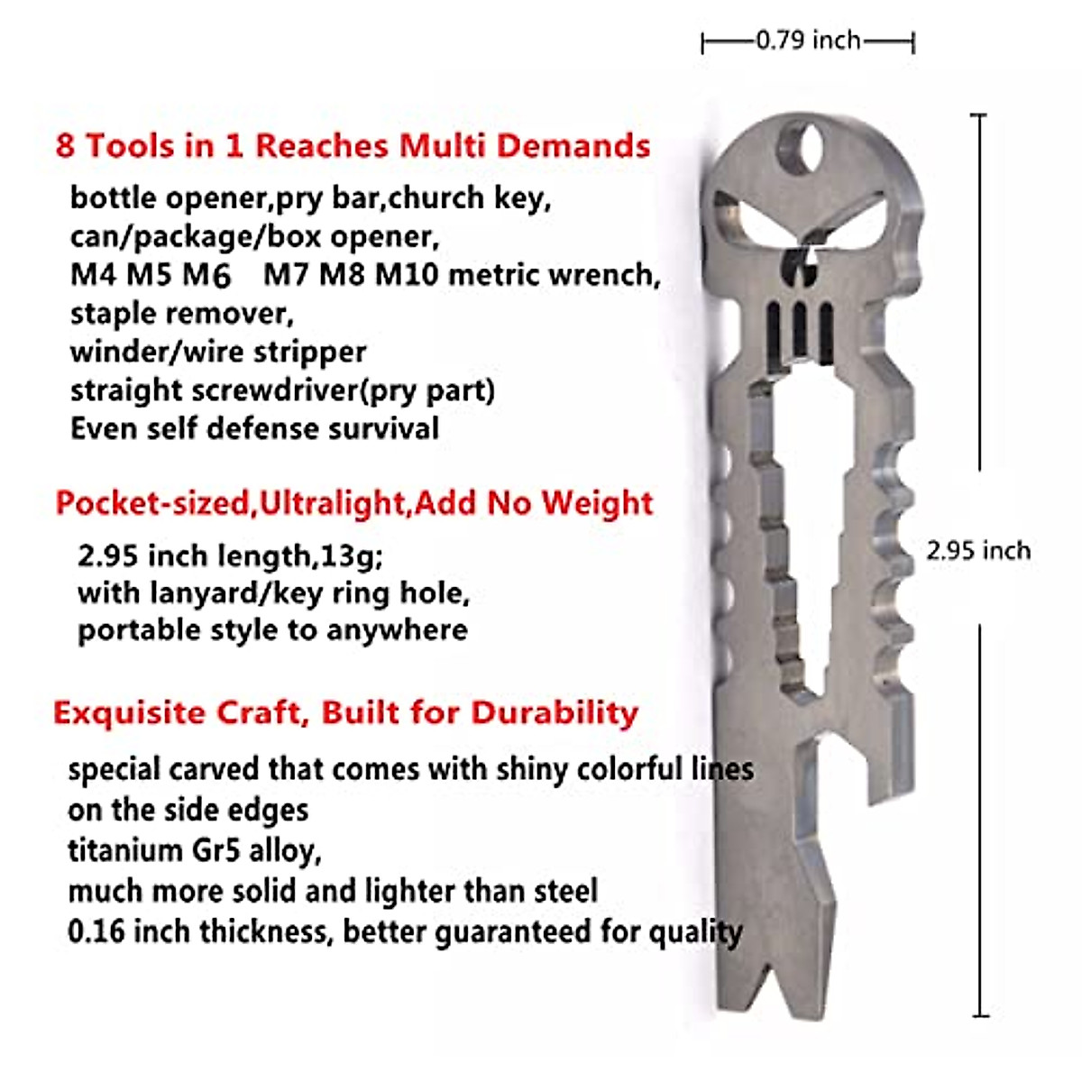 BANG TI Titanium Punisher Bottle Opener Pocket Pry Bar Multi Key Chain Tool