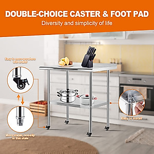 Sapodilla NSF Stainless Steel Worktables with Wheels, 36×24 Inches Commercial Heavy Duty Tables with Backplash and Adjustable Undershelf for Kitchen, Restaurant, Hotel and Garage