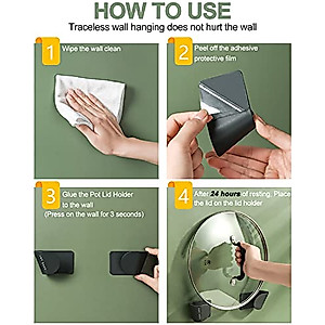 Tendiren Pot Lid Organizer, 6 Pairs of Adjustable Wall Mount Pot Lid Holder Cabinet Door, Pot and Pan Hangers for Kitchen Wall Mount, Cabinet Door Lid Organizer, Save More Space