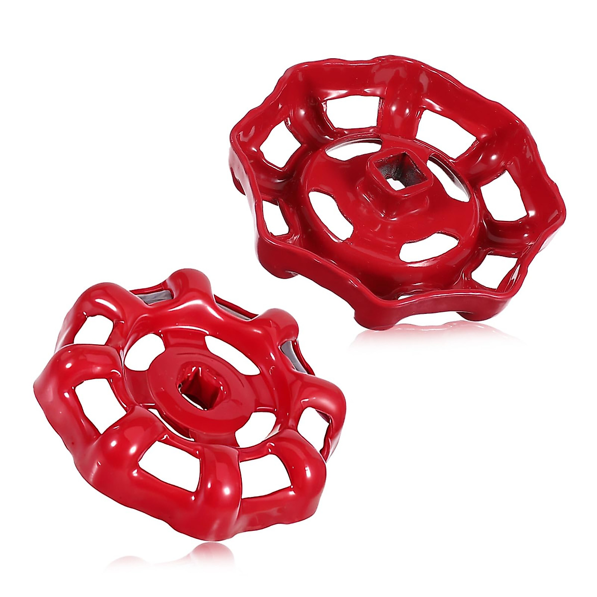 Piriuuo 2 Pcs Outdoor Faucet Handle, 7x7mm Hose Bib Handle Round Wheel Water Valve Handle Square Stem Faucet Handle Replacement Iron Water Spigot Handle (Red)