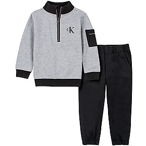 Calvin Klein Boys 2-Piece Quarter-Zip & Pant Set, Everyday Wear, Ultra-Soft & Comfortable Fit, Grey/Black