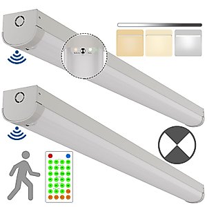 2 Pack 4FT Tri-Level Sensor LED Linear Strip Emergency Stairwell Light w/Remote, CCT 20W/40W Selectable, 125lm/W, Battery Backup, 30K/40K/50K, IP20, Dimmable Commercial Shop Ceiling Light Fixture, FCC