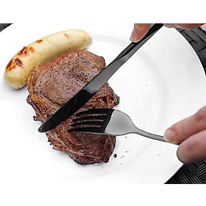 Black Flatware Set 20 Piece, Stainless Steel Silverware Set for 4, Cutlery Utensils Set Include Knives/Forks/Spoons Service for 4, Dishwasher Safe (Shiny Black)