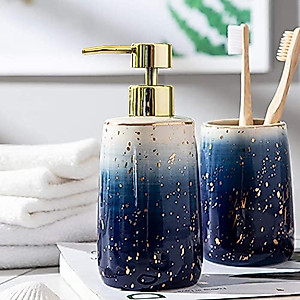 Bathroom Accessories Set，4 Pcs Marble Pattern Bathroom Sets Accessories with Soap Dispenser, Toothbrush Holder, Bathroom Tumbler, Soap Dish for Birthday gift, housewarming gift, Home Decoration (M)