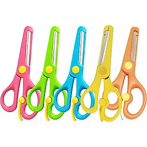 5 Pack Plastic Scissors for Kids,Colorful Safety Craft Scissors Plastic Handle Pre-School Training Scissors(5 colors)