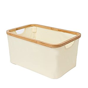 Bamboo Rectangle Basket with Handle, Hamper for bedroom, Bathroom, Nursery Room, Dorm Room, Storage Basket for Plushies.Toys, Towels, Clothing