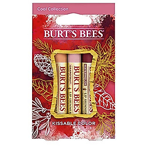 Burt's Bees Kissable Color Holiday Gift Set, 3 Lip Shimmers in Gift Box - Cool Collection in Watermelon, Apricot and Grapefruit